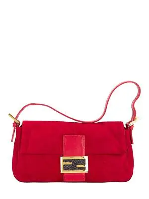 Fendi Suede Baguette Shoulder Bag - Red