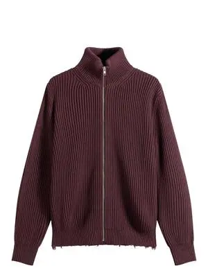 MAISON MARGIELA Ribbed Zip Through Funnel Neck Jumper - Ciocolat