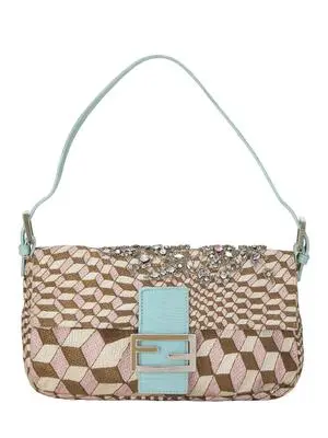 Fendi Embellished Canvas Baguette Shoulder Bag - Multi