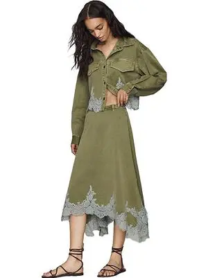 Anthropologie Lace-trimmed Utility Midi Skirt - Green