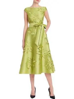Badgley Mischka Laser-cut Floral Fit & Flare Cocktail Dress - Chartreuse