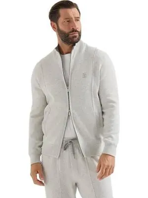 Brunello Cucinelli Cashmere Double Knit Zipper Cardigan - Light Grey