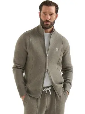 Brunello Cucinelli Cashmere Double Knit Zipper Cardigan - Military
