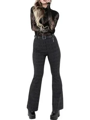 DISTURBIA Moura Check Flare Trousers With Charm - Black