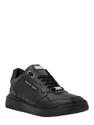 Philipp Plein Low-top Calf Leather Sneakers With Metal Hardware - Black/black