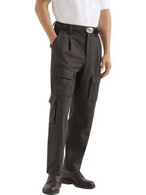 Brunello Cucinelli Virgin Wool Flannel Cargo Trousers - Brown