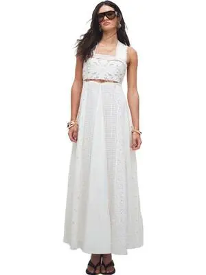 Topshop Sleeveless Embroidered Maxi Dress - White