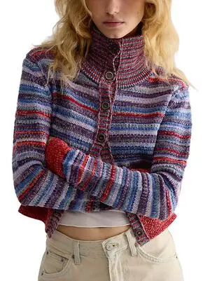 Free People We The Free Alyson Striped Cardigan - Berry Combo