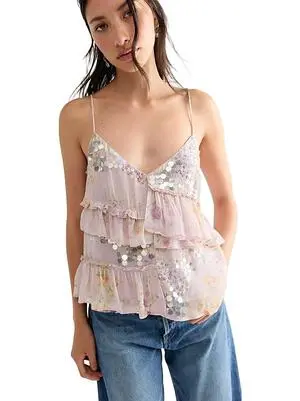 Free People Saltwater Shine Ruffled Sequin Tank - Lavender Combo