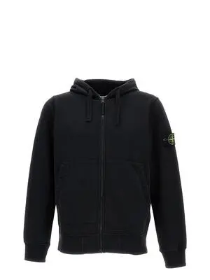 Stone Island Full Zip Organic Cotton Hoodie - Black