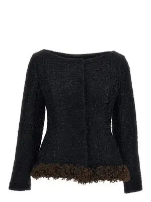 Simone Rocha Sculpted Faux Fur Trimmed Jacket Nero