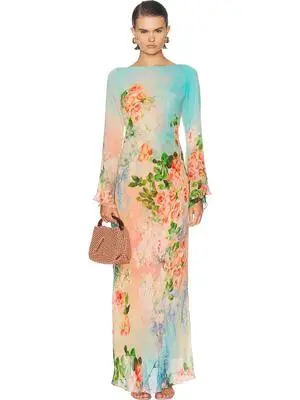 Hemant & Nandita Double Layer Maxi Dress With Floral Print - Multi