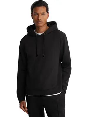 REISS Dane Premium Interlock Hoodie - Black