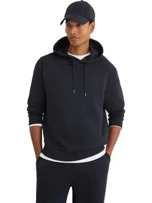 REISS Dane Premium Interlock Hoodie - Navy