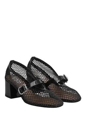 Alaïa Black Mesh Buckled Block Heel Pumps - Noir