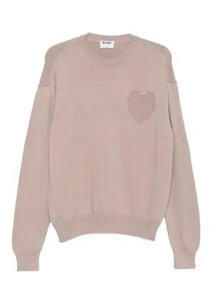 Moschino Long-sleeve Knit Top With Heart Detail - Beige