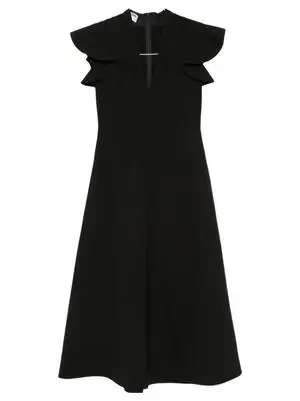 Moschino V-neck Ruffled Sleeve Midi Dress - Black