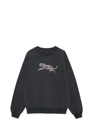 ANINE BING Leopard Print Logo Sweatshirt - Washedblack