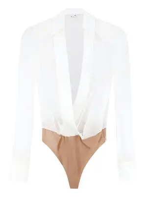 Elisabetta Franchi Collared Long Sleeve Bodysuit - White