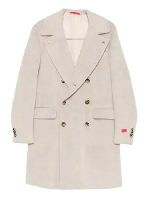 Isaia Long Sleeved Double Breasted Coat - Nude