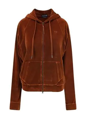 TOM FORD Zip-up Drawstring Hoodie With Embroidered Logo - Brown