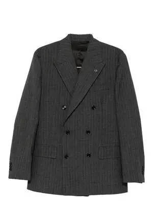 LARDINI Pinstripe-pattern Double-breasted Blazer - Charcoal Gray