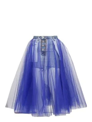 BEN TAVERNITI UNRAVEL PROJECT Tulle Spliced Denim Skirt - Blue
