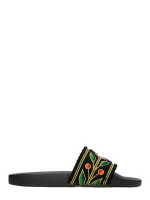 Casablanca Laurel Embroidered Slides - Black