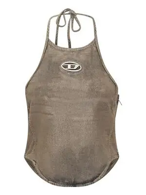 DIESEL® Logo Plaque Satin Halter Top - Beige