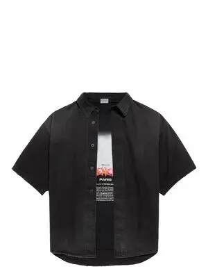 Balenciaga The Door Denim Hybrid Short Sleeve Shirt - Black