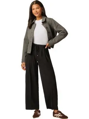 Adrianna Papell Tie Belt Airflow Pleated Wide Leg Pant - Black