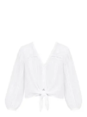 MUCHE & MUCHETTE Embroidered Lace Tie Front Shirt - White