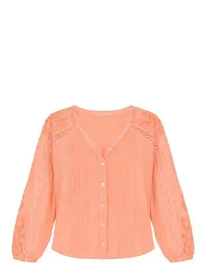 MUCHE & MUCHETTE Embroidered Lace Trim Shirt - Orange