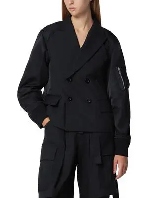 Sacai Double-breasted Wool And Nylon Blend Jacket - Black