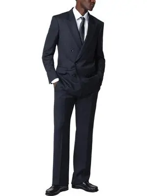 TOM FORD Navy Double-breasted Wool Suit - Blue