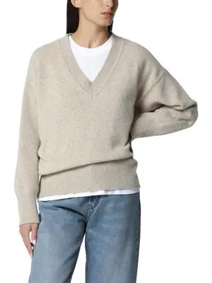 RÓHE Mélange Wool-blend V-neck Sweater - Beige