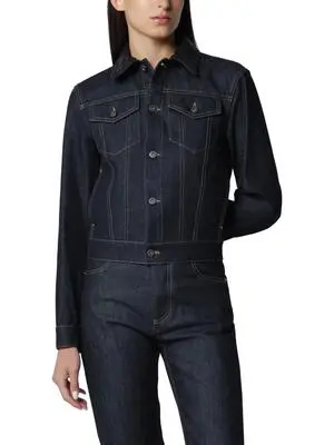 Bottega Veneta Denim Jacket With Intrecciato Collar - Blue