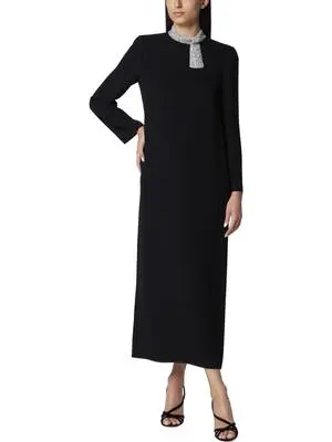 Valentino Garavani Silk Cady Couture Dress With Rhinestone Embellishment - Black