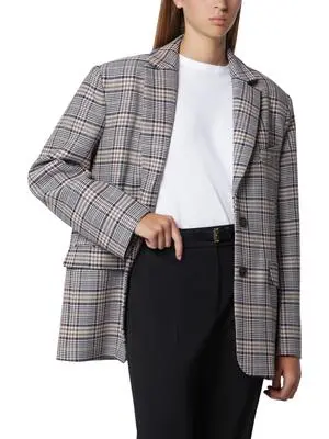 ANINE BING Single-breasted Check Blazer - Beige