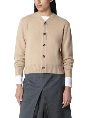 Bottega Veneta Cashmere Cardigan With Intrecciato Elbow Patches - Beige