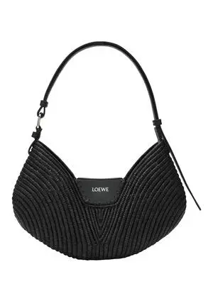Loewe Medium Raffia And Leather Swing Bag - Black