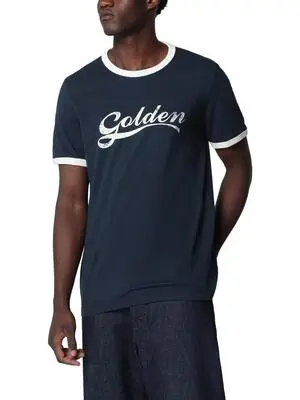 GOLDEN GOOSE Cotton T-shirt With Vintage Logo Print In /white - Blue