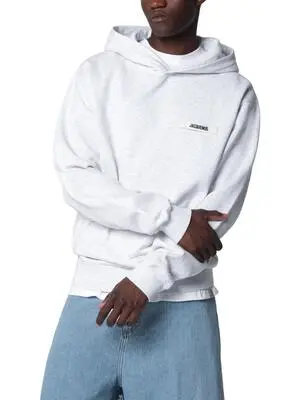 Jacquemus Cotton Fleece Hoodie With Grosgrain Logo - Grey