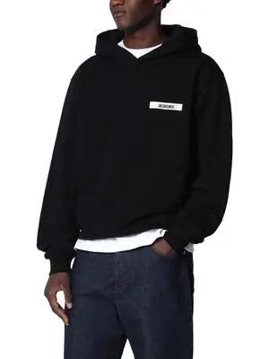 Jacquemus Cotton Fleece Hoodie With Grosgrain Logo Detail - Black