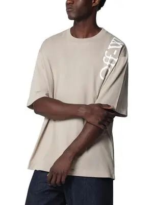 Off-White Beige Cotton Crew-neck T-shirt With Printed Logo - White