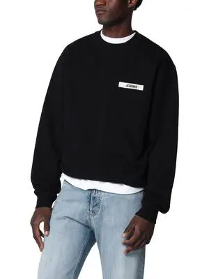 Jacquemus Crewneck Sweatshirt With Grosgrain Logo Detail - Black