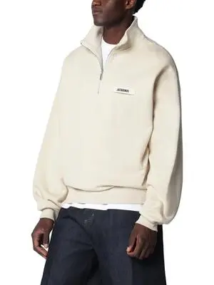Jacquemus Half-zip Sweatshirt With Grosgrain Logo Detail - Beige