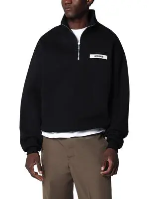 Jacquemus Zip-neck Sweatshirt With Grosgrain Logo Detail - Black