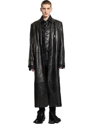ANN DEMEULEMEESTER Hakan Tailored Coat In Vintage Lux Grained Leather - Black