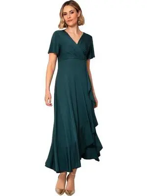 ALIE STREET LONDON Petite Waterfall Ruffle Wrap Midi Dress - Pine Green